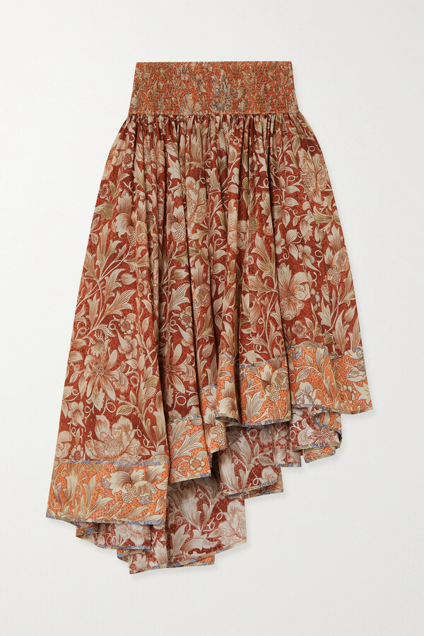 Zimmermann Chintz Asymmetric Floral-print Silk Crepe De Chine Midi Skirt - Ecru - ShopStyle