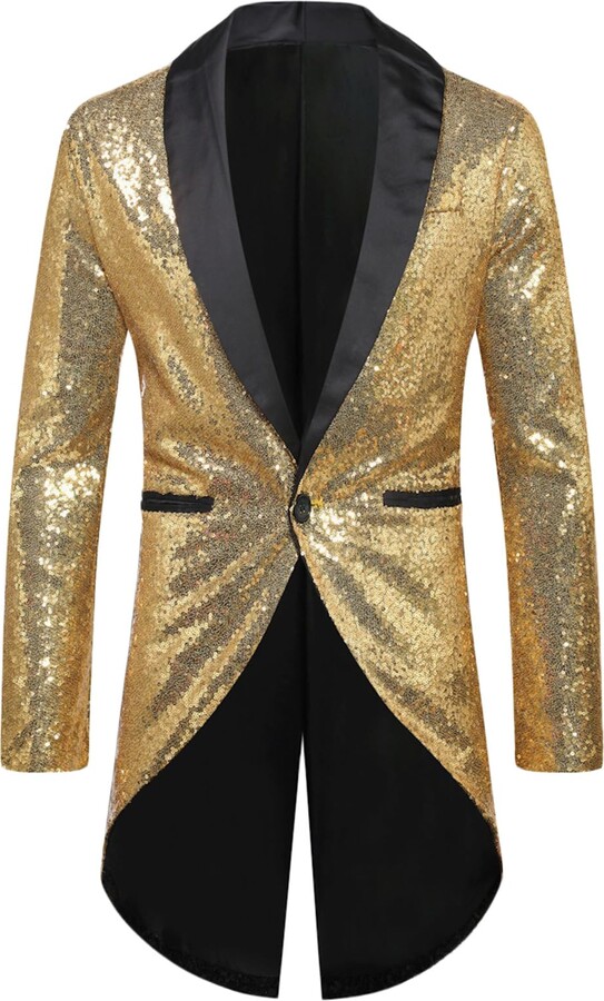 ZH8FCHAN Mens Sequin Tailcoat Swallowtail Suit Jacket Party Show Tux ...