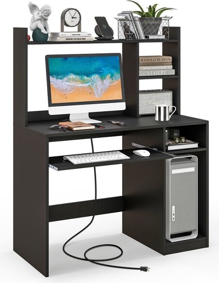 Tangkula Computer Desk w/ Charging Station 43.5” Gaming Table ...