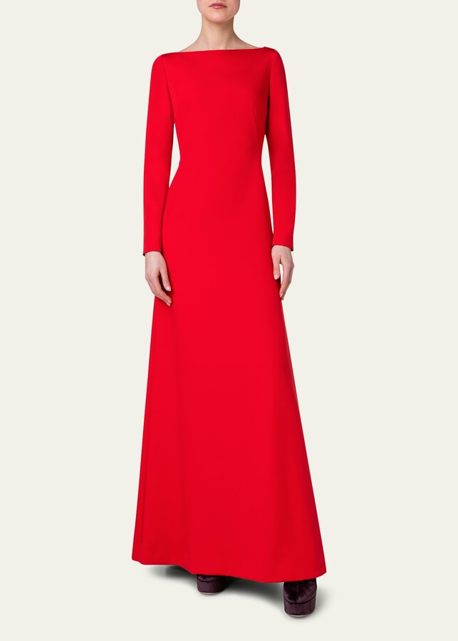 Akris Red Long-Sleeve Godet Back Gown - ShopStyle Evening Dresses