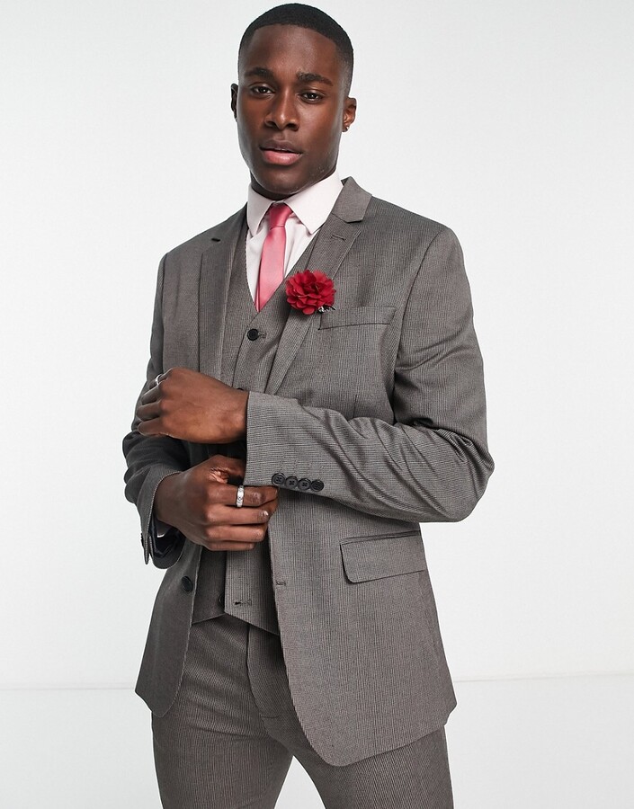 ASOS DESIGN wedding skinny suit jacket in brown texture - ShopStyle