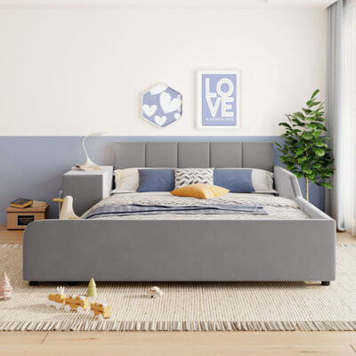 Wenty Upholstered Grounded Bed, Mother & Child Bed With Bedside Desk ...