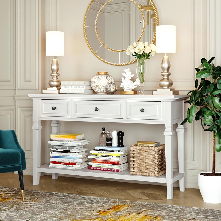 RASOO Classic American Retro Style Console Table with 3 Top Drawers ...