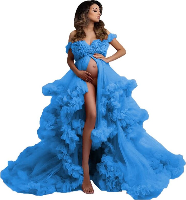 SAMHO Fluffy Tulle Robe for Women Maternity Dresses Photoshoot Long ...