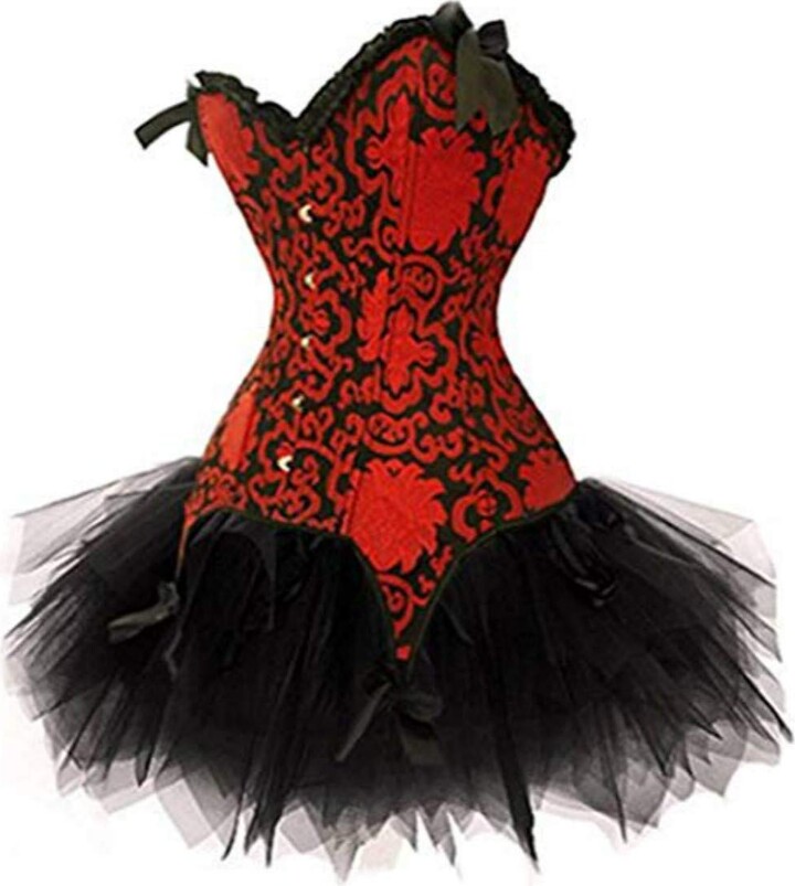 Kelvry Sexy Burlesque Moulin Rouge Bustier Corset Top & Fancy Dress ...
