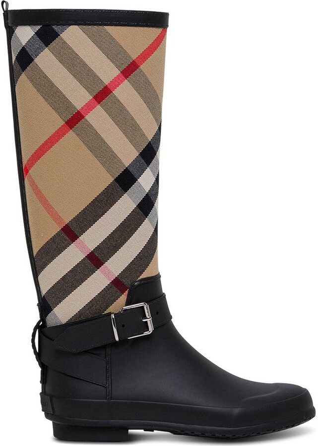 Burberry Black And Beige Rain Boots With House Check Motif In Rubber ...