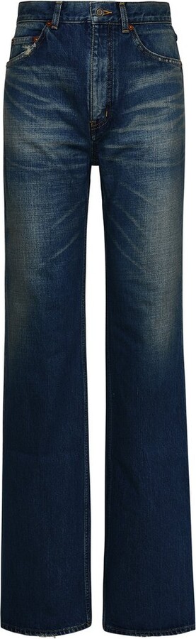Saint Laurent Flared High-Waisted Distressed Jeans - ShopStyle