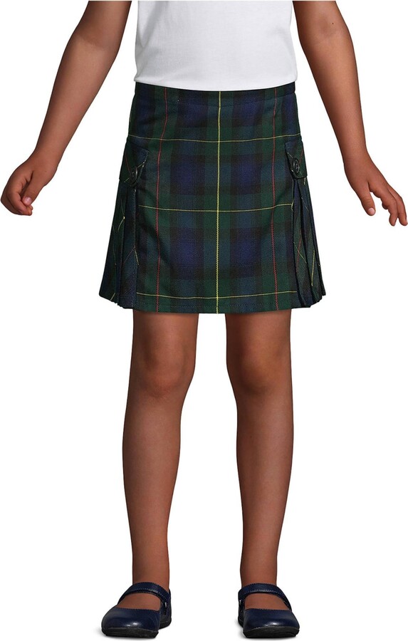 Lands' End Child School Uniform Girls Slim Side Pleat Plaid Skort Above ...