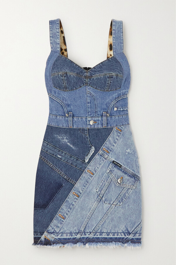 Dolce & Gabbana Patchwork Denim And Stretch-jersey Mini Dress - Blue ...