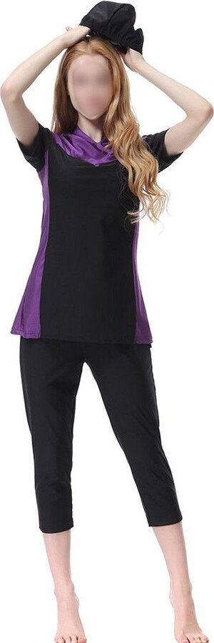 Zhuhaixmy Summer 3 Pieces Muslim Burkini with Swimming Cap Modest Color ...