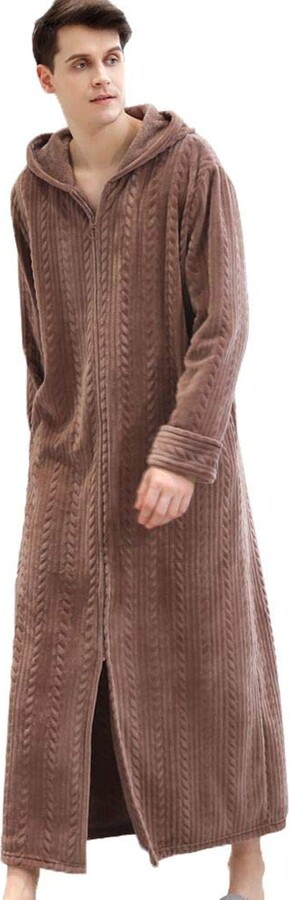 Xiang Ru Hooded Dressing Gown Zip Front Full Length Housecoat Warm ...