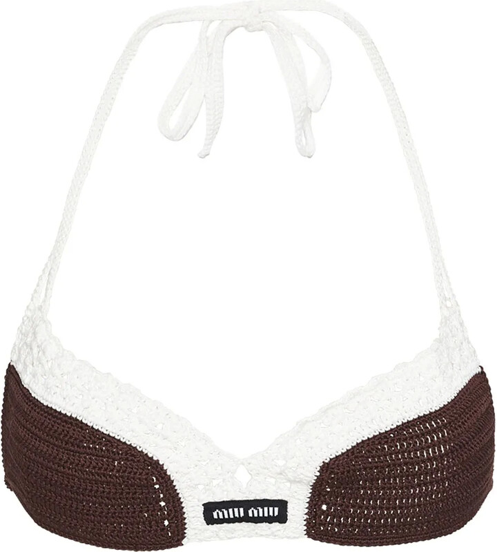 Miu Miu Crochet-Knit Logo-Patch Bra - ShopStyle Tops