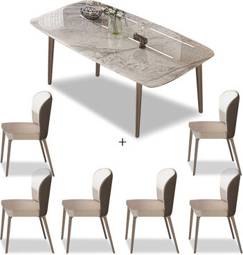 Impulse Wood 6 - Person Pale gold+Picture color Rectangular Sintered Stone Tabletop Dining Table ...