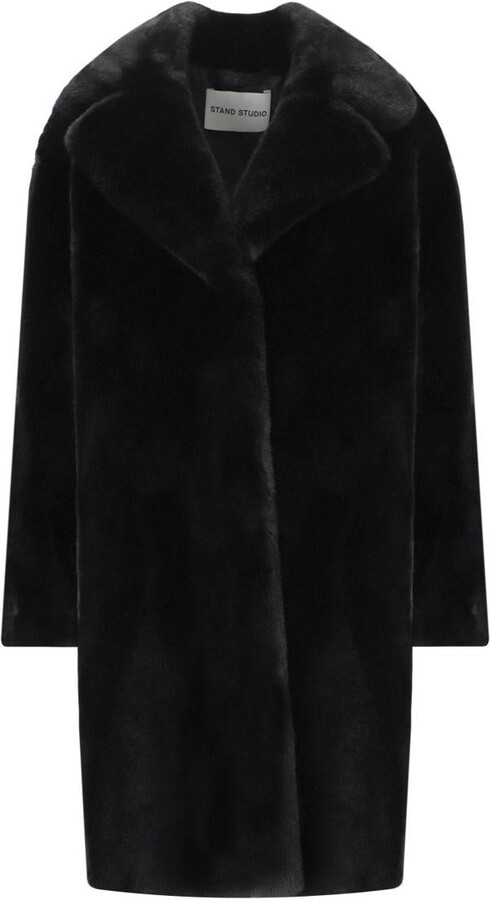 Stand Studio Camille Cocoon Black Faux Fur Coat - ShopStyle