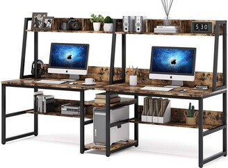 Tribesigns Two Person Computer Desk with Hutch and Storage Shelves ...