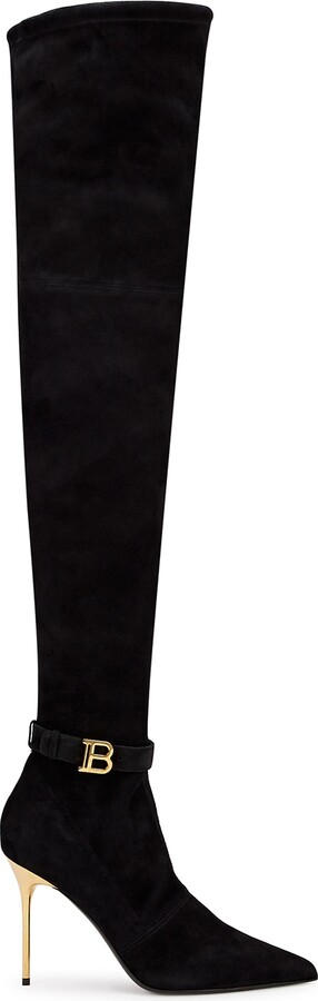 Balmain 100 Suede Over-the-knee Boots - ShopStyle