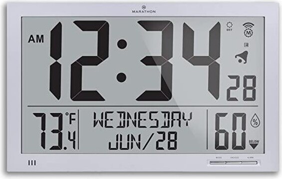 Marathon Slim Jumbo Atomic Wall Clock Full calendar Display With Indoor ...