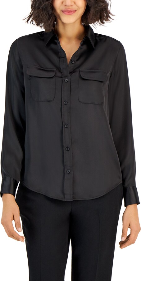Alfani Women's Satin Collared Utility Blouse, Created for Macy's ...