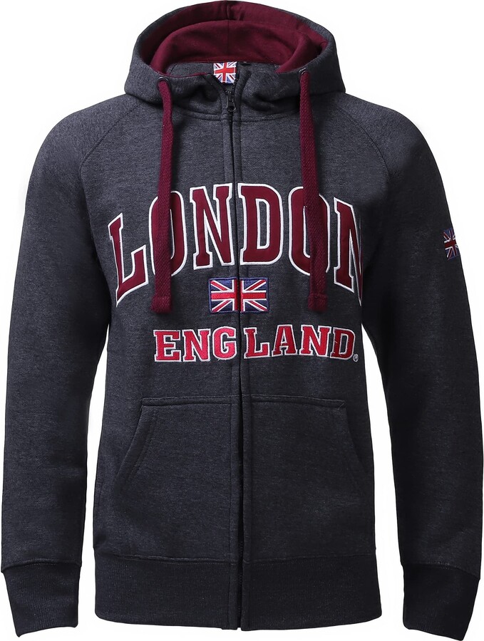 Itzu Men's London England Hoodie Full Zip Up Top Cotton Union Jack ...