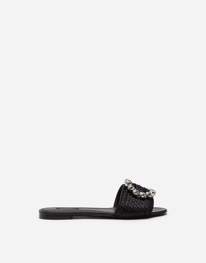 Dolce & Gabbana Woven Raffia Sliders With Bejeweled Buckle - ShopStyle ...