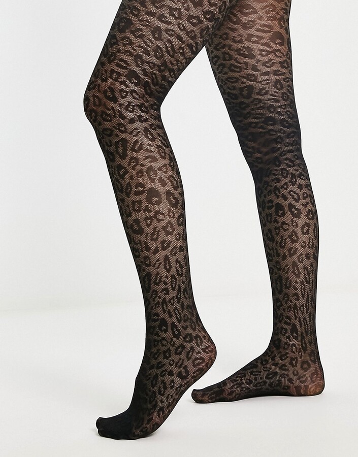 ASOS DESIGN 30 denier fishnet leopard print tight in black - ShopStyle ...