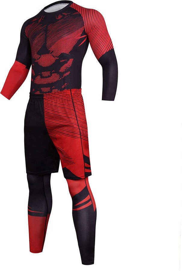 Fossean Men Compression Set Long Sleeve Gym Tights Gym Wear Fitness ...