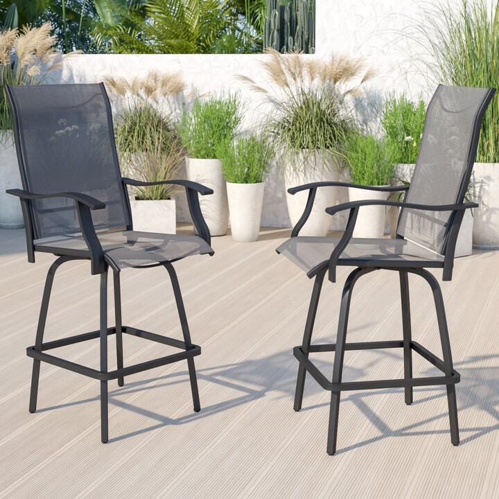 All Weather Outdoor Grey with Black Galvanized Steel Swivel Bar Stools ...