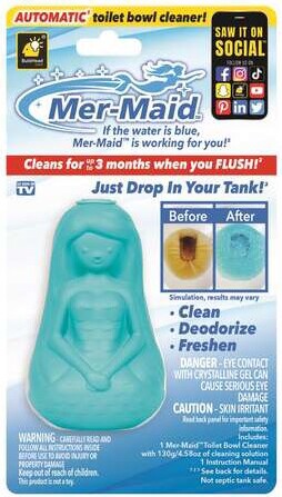 Mermaid Mer-Maid No Scent Automatic Toilet Bowl Cleaner 4.58 oz Solid ...