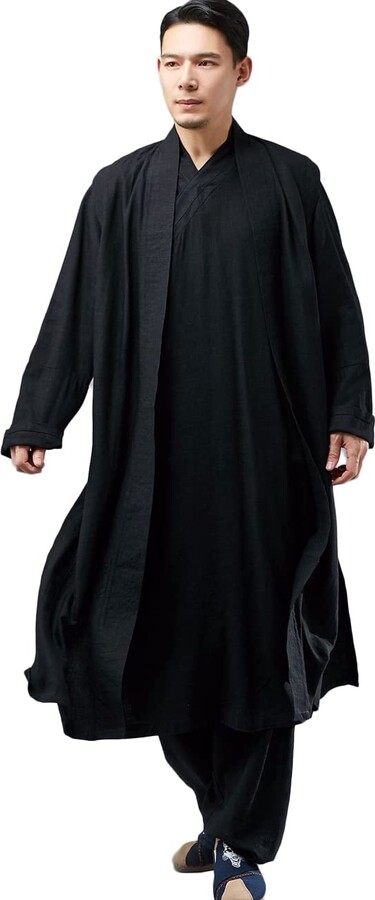 NFYM Men Shaolin Monk Kung fu Robe Costume Cotton Linen Long Gown ...