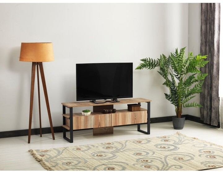 Zhomez Reflex Mid Century Modern Tv Stand 2 Door Cabinets 1 Wide Shelf ...