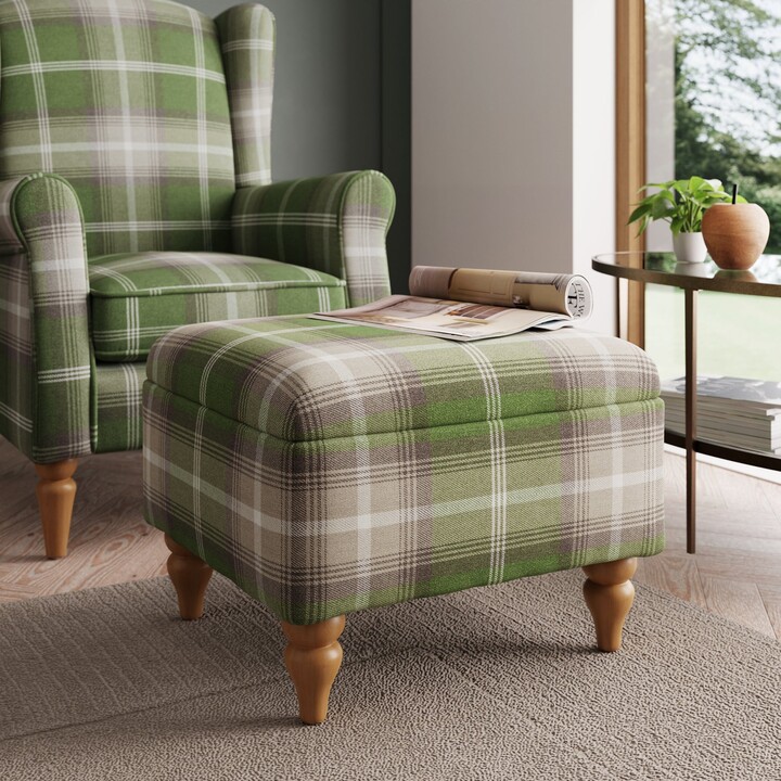 Dunelm Oswald Check Storage Footstool Tapered Leg Green Oswald Wingback ...