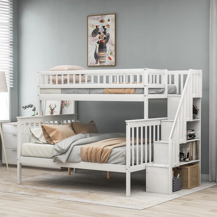 underforet Convertible Twin Over Full Bunk Bed with Storage Shelves and ...