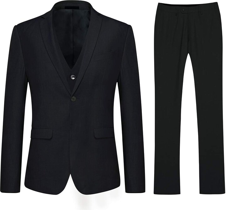 YOUTHUP Mens Slim Fit 3 Piece Suit 1 Button Business Wedding Suits ...
