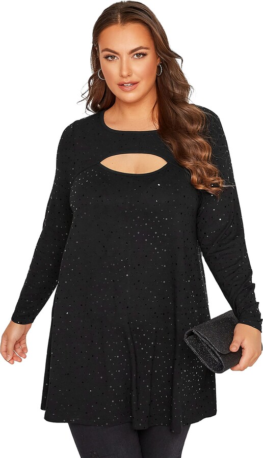 Yours - Curve Sequin Cut Out Swing Top - Women's - Plus Size Curve ...