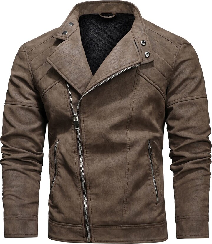 MKIUHNJ Leather Jacket Men's Winter Genuine Leather Men's Winter PU ...