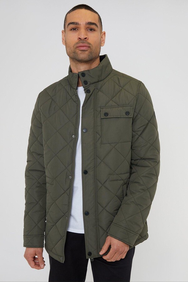 Threadbare 'Billet' Showerproof Diamond Quilted Jacket - Green - ShopStyle
