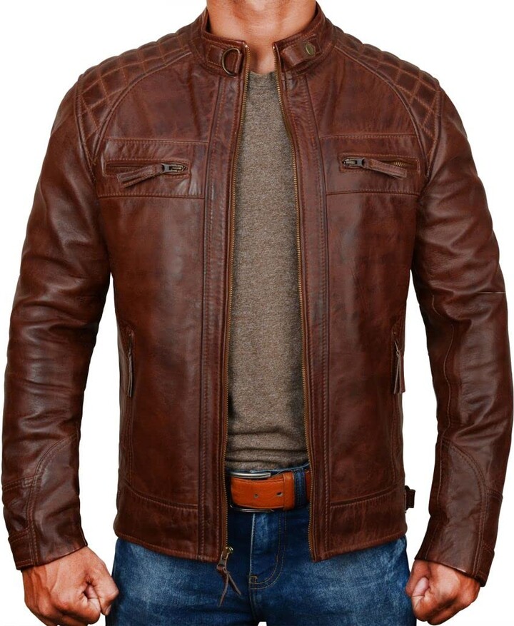 LP-FACON vintage leather jacket mens - motorcycle jackets for men ...