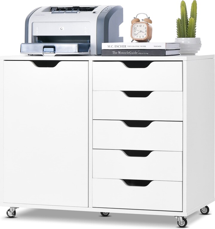 5-Drawer Chest Rolling Storage Dresser Lateral File Cabinet w/ Shelf ...