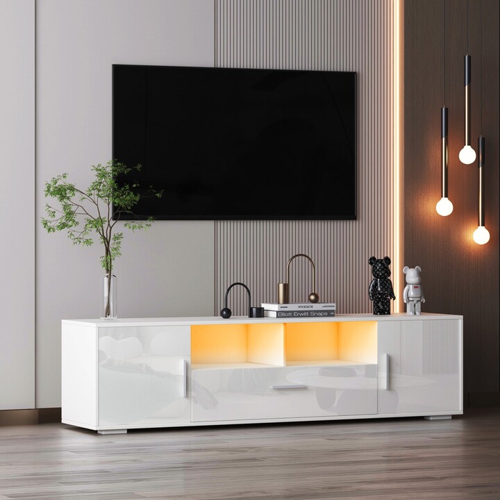 EDWINRAY Morden TV Stand with 16 RGB LED Backlighting, High Glossy TV ...