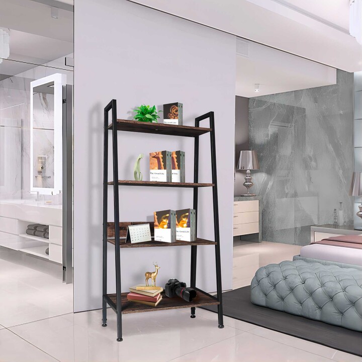 Master 4 Tiers Wooden Ladder Shelf Unit Bookcase With Steel Frame ...