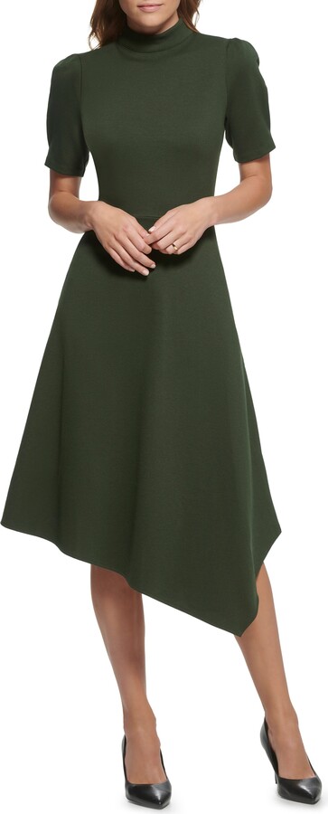 Karl Lagerfeld Paris Mock Neck Ponte Midi Dress - ShopStyle