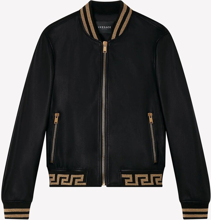 Versace Greca Trim Leather Bomber Jacket - ShopStyle