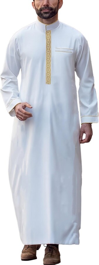 Generic Arabic Clothing Men's Muslim Kaftan Abaya Men's Long Thobe Long ...