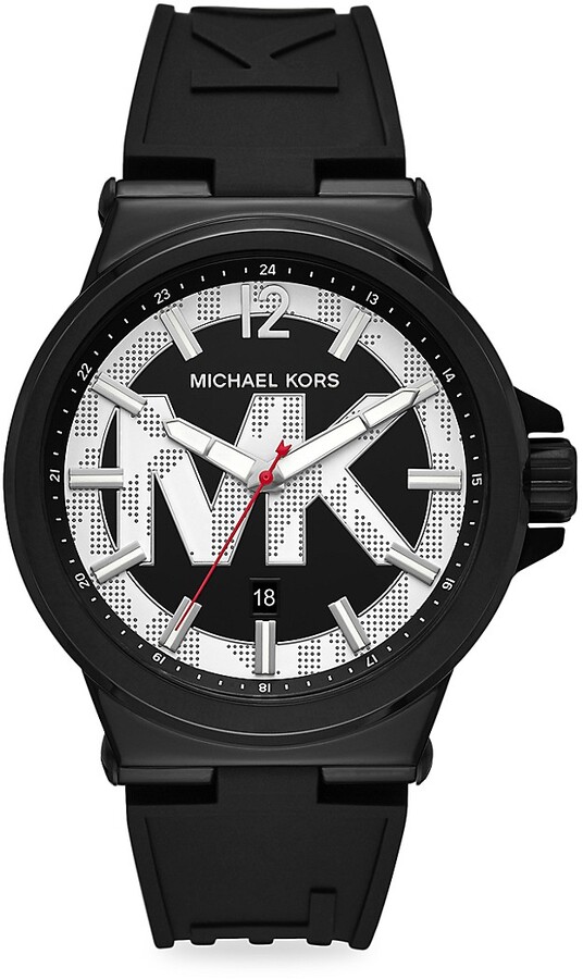Michael Kors Dylan Three-Hand Black Silicone Watch - ShopStyle
