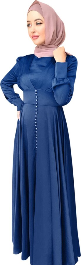VESNIBA Women's Long Sleeve Maxi Dress Muslim Abaya Robe Plain Simple ...