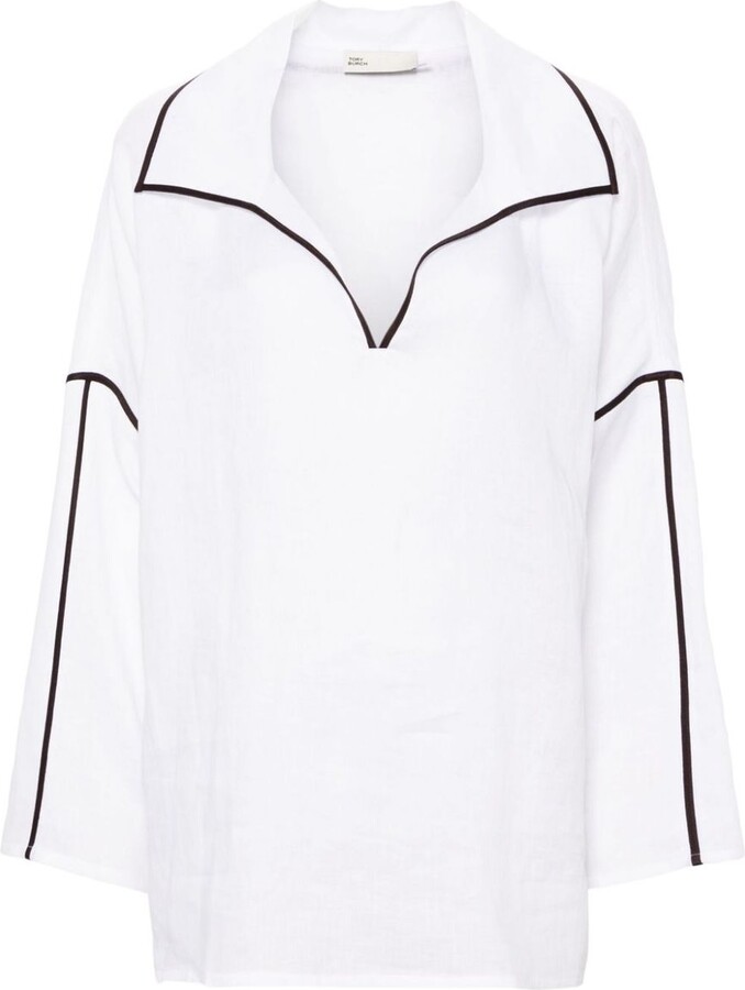Tory Burch Linen beach shirt - ShopStyle Tops