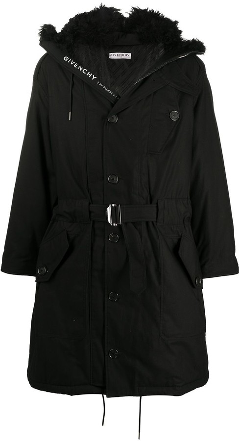 Givenchy Furry Hood Belted Parka Coat - ShopStyle Outerwear