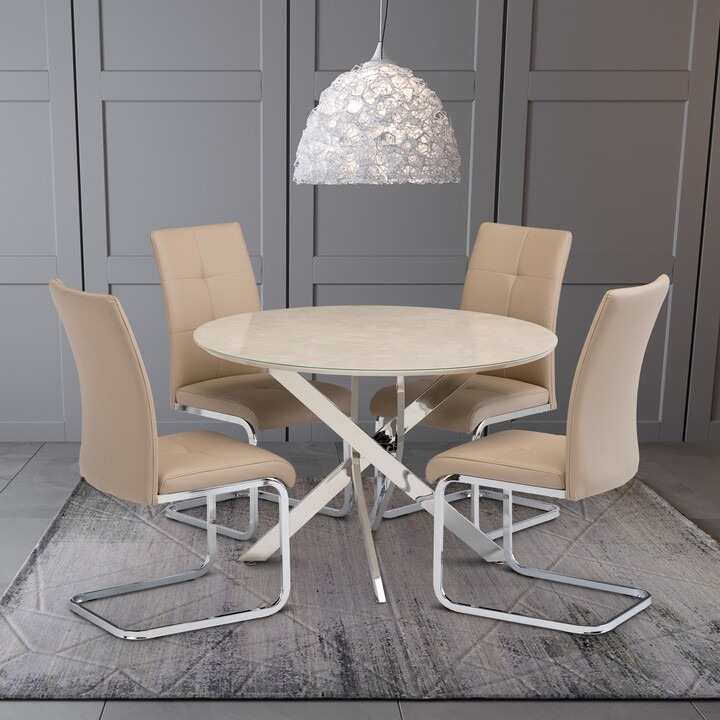 Dunelm Capri 4 Seater Round Glass Top Dining Table, Marble Effect ...