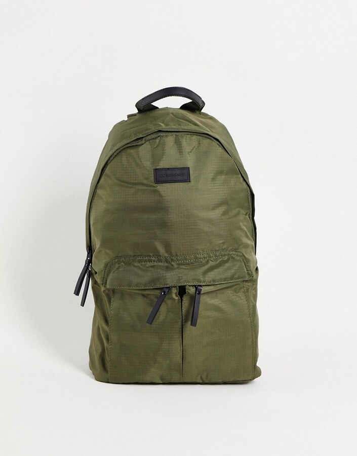 Consigned double pocket backpack in khaki - ShopStyle