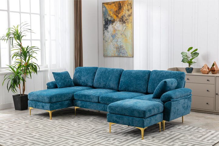 IGEMANINC Mid-Century Modern 4-Person Sectional Sofa Polyester Padded ...